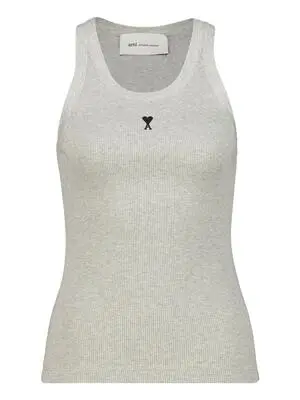 AMI Paris De Coeur Ribbed Tank Top - Grey