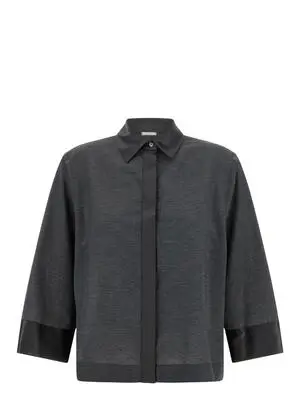 Peserico Satin-trim Three-quarter Sleeve Shirt - Grey