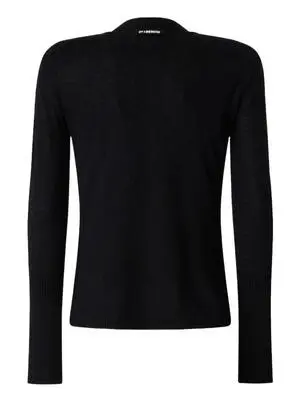 Pinko Wool Ribbed-Cuff Sweater With Jacquard Logo Detail Black