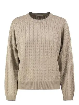 Brunello Cucinelli Cable-knit Shimmering Cotton Sweater - Nude