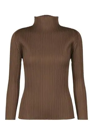 Issey Miyake Pleated Long Sleeve Top - Brown