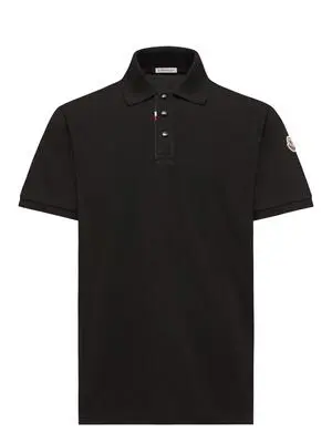 Moncler Logo Cotton Piquet Polo Shirt - Black