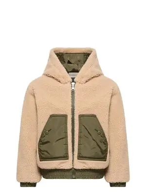 Moncler Teddy Zip-up Hoodie With Logo Patch - Beige