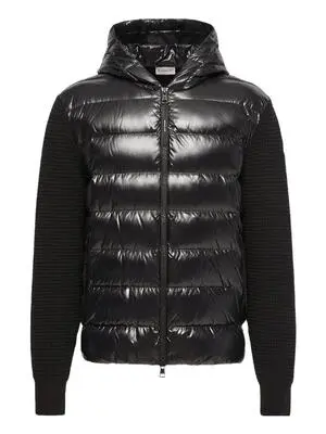Moncler Cashmere Wool Blend Padded Zip-up Cardigan - Black
