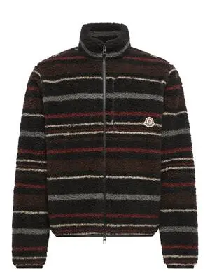 Moncler Striped Teddy Zip-up Cardigan - Black/gray