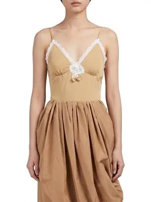 Chloé Slim Fit V-neck Jersey Top With Lace Inserts - Brown