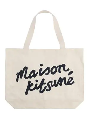 Maison Kitsuné Large Cotton Canvas Tote Bag With Contrast Logo - Ivory