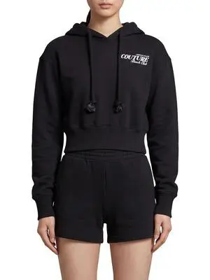 VERSACE Versace Jeans Couture Cropped Cotton Hoodie With Contrast Logo
