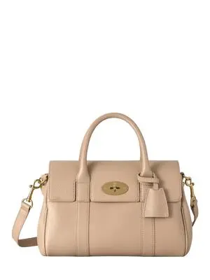 Mulberry Small Bayswater Tote Bag In Grained Calf Leather With Strap - Beige