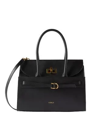 Furla Smooth Leather Handbag With Double Handle And A Removable Strap - Black