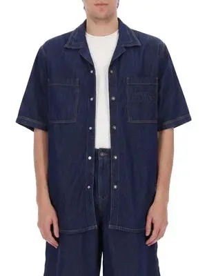Versace Relaxed Fit Bowling Shirt With Cuban Collar - Denim