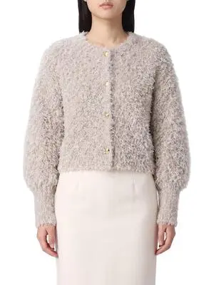 TWINSET Crewneck Cardigan With Metal Buttons And Fringe Detail - Beige