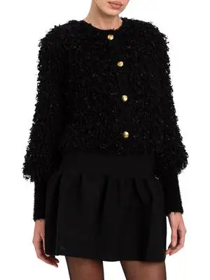 TWINSET Twinset Crewneck Cardigan With Metal Buttons And Fringe Detail Black