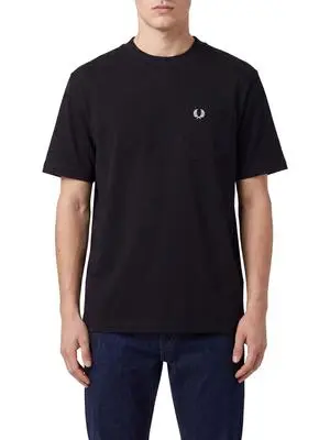Fred Perry Crewneck Cotton T-shirt With Patch Pocket And Embroidered Logo Black