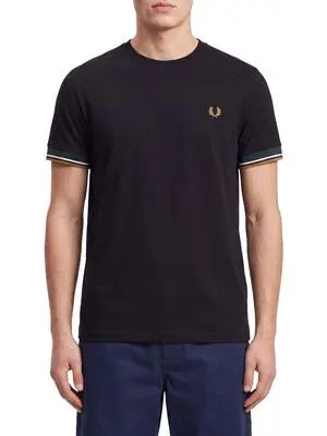 Fred Perry Crewneck Cotton T-shirt With Contrasting Embroidered Logo Black