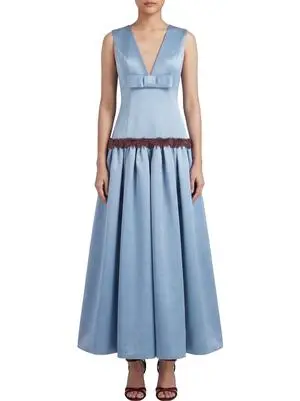 VIVETTA Flared Satin Midi Evening Dress With Beaded Embellishments