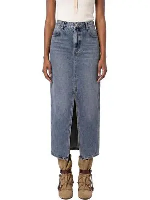 Isabel Marant Étoile High-waisted Lyocell Denim Midi Pencil Skirt With Front Slit - Blue