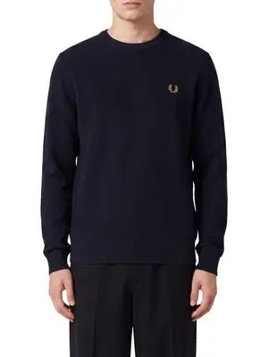 Fred Perry Fred Perry Long-Sleeved Crewneck Cotton Jumper With Embroidered Logo Blue