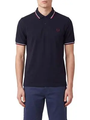 Fred Perry Cotton Polo Shirt With Tipped Collar And Tone-on-tone Embroidered Logo Blue