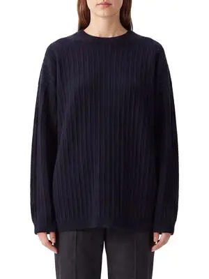 Fabiana Filippi Relaxed Fit Wool Cashmere And Silk Crewneck Jumper Blue