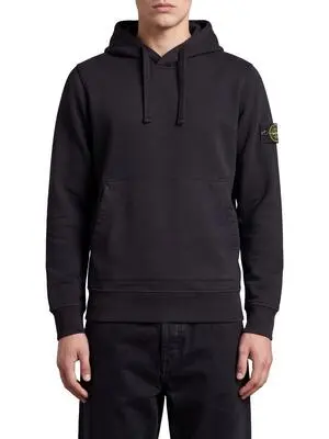 Stone Island Relaxed Fit Cotton Hoodie With Kangaroo Pocket Black