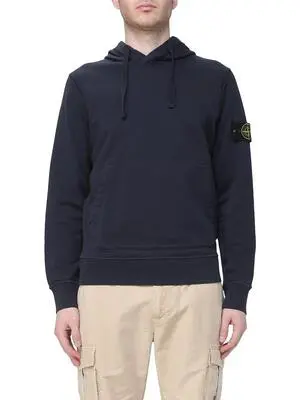 Stone Island Relaxed Fit Cotton Hoodie With Kangaroo Pocket Blue