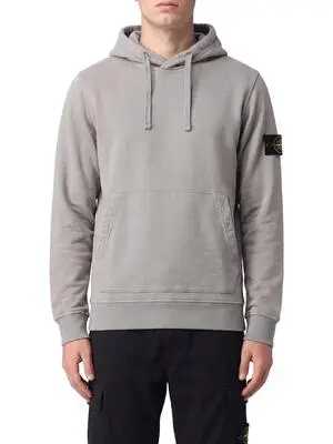 Stone Island Relaxed Fit Cotton Hoodie With Kangaroo Pocket Grey 1