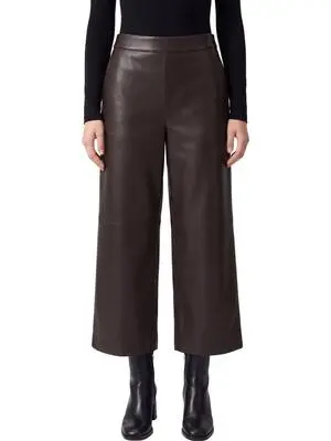 Max Mara S Max Mara Cropped Wide-Leg Faux Leather Trousers Brown