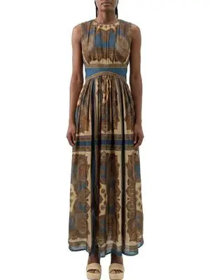 Zimmermann Mahon Ethnic-print Silk Maxi Dress With Off-the-shoulder Design Navy