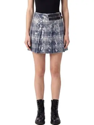 Pinko Gongora Sequined Check Pleated Mini Skirt With Side Buckle Detail - Blue