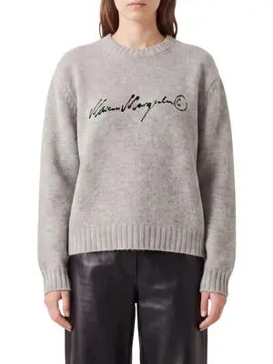 MAISON MARGIELA Mm6 Maison Margiela Relaxed Fit Wool Blend Crewneck Jumper With Jacquard Logo