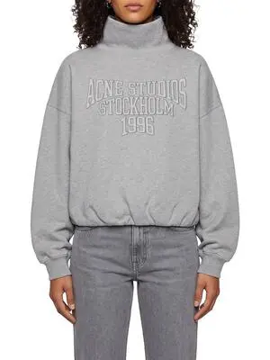 Acne Studios Acne Studios Oversized High Neck Cotton Sweatshirt With Contrast Logo Grey