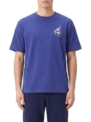 NEW BALANCE Graphic Print Cotton Blend T-shirt With Contrast Logo - Blue