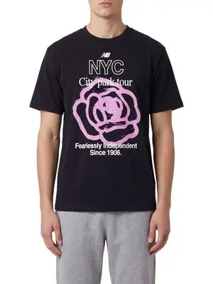 NEW BALANCE Crew Neck T-shirt In Cotton Blend With Printed Graphic Logo - Black