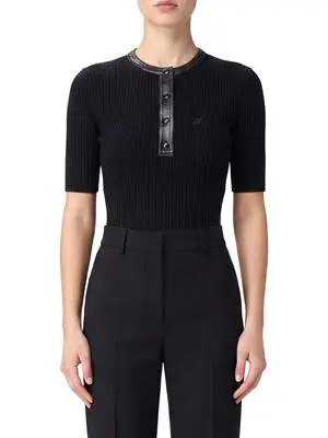 COURREGES Courrèges Ribbed Knit Top With Leather Trim Black