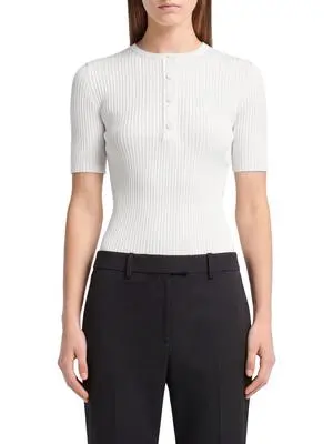 COURREGES Slim Fit Short-sleeved Knit Top With Buttoned Neckline - White