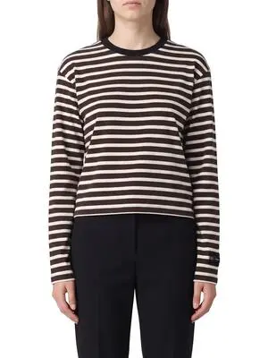 Pinko Long Sleeve Striped Slogan T-shirt - Brown