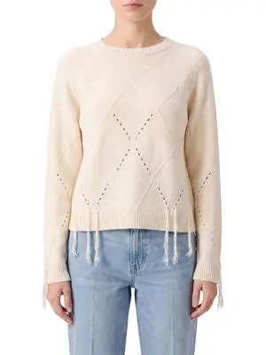 Pinko Argyle Wool & Cashmere Jumper With Fringe - Beige