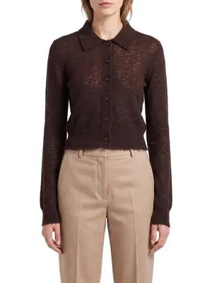 Pinko Pinko Slim Fit Wool & Alpaca Blend Cardigan With Classic Collar Brown