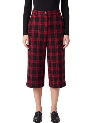 PINKO Pinko Cropped High-Waisted Plaid Wool-Blend Shorts With Belt Loops
