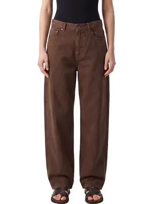 Pinko Estelle Baggy Jeans In Cotton Denim - Brown