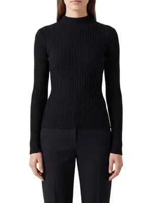 Pinko Long-sleeved Rib-knit Pure Wool Turtleneck Jumper - Black