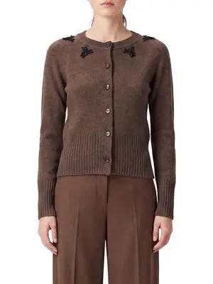 Simone Rocha Simone Rocha Embellished Fine Knit Cardigan Beige