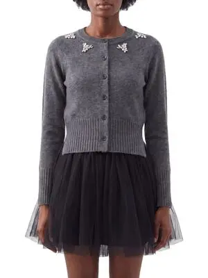 Simone Rocha Embellished Fine Knit Cardigan - Grey
