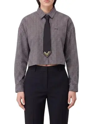 Pinko Checked Shirt With Embellished Tie Detail - Grey