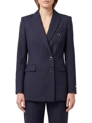 Pinko Double-breasted Slim Fit Wool Blend Blazer With Peak Lapels - Blue