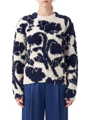 Erdem Erdem Relaxed Fit Crewneck Jumper In Pure Wool With Floral Print White