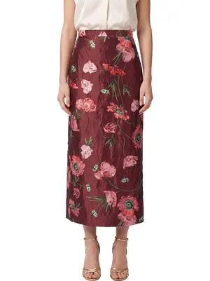 Erdem Floral Satin High-waisted Midi Pencil Skirt - Red
