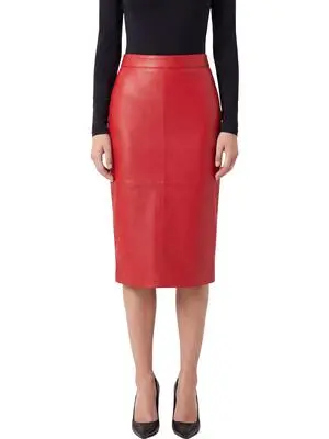 Pinko High-waisted Slim Fit Faux Leather Midi Pencil Skirt - Red