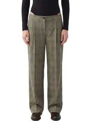 Pinko Plumeria Prince Of Wales Check Wool Wide-leg Trousers - Beige